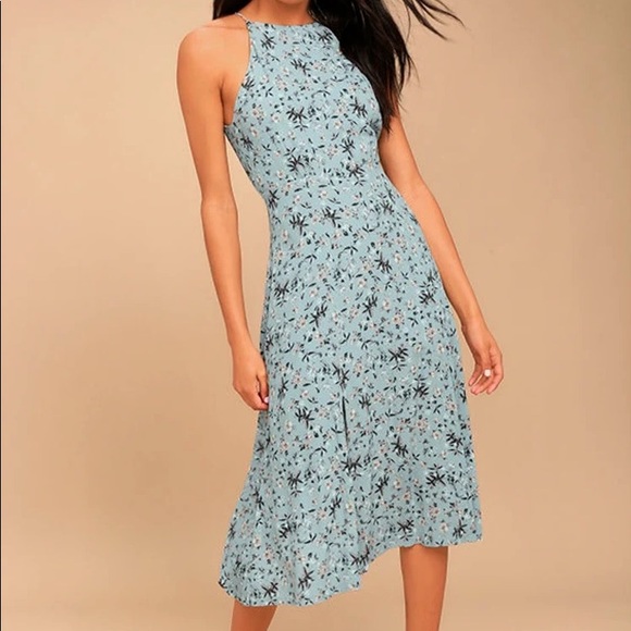 Astr | Dresses | Astr The Label Pascal Light Blue Floral Print Midi ...